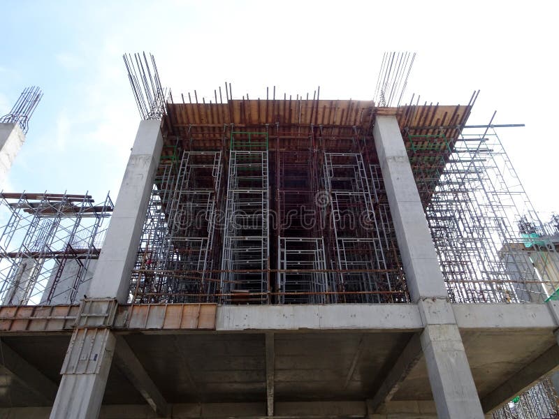 The Concrete Pillar Structure is Under Construction at the Construction ...