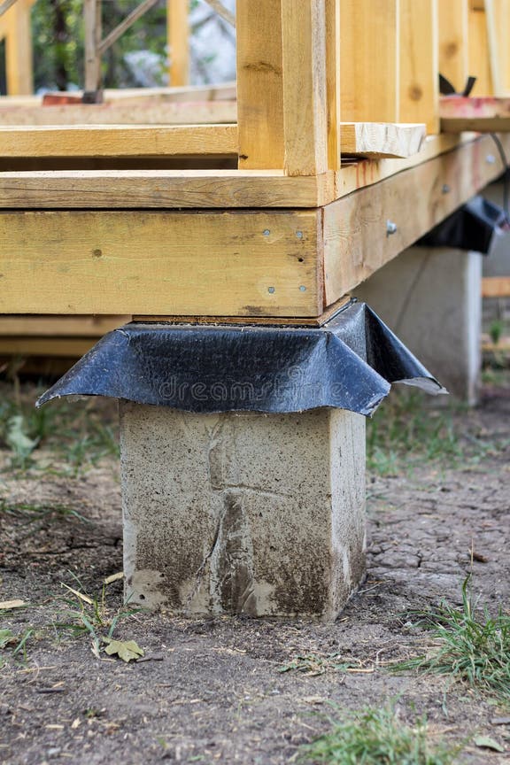 Concrete Pillars Base for Structure of the House with Wooden Carcass ...