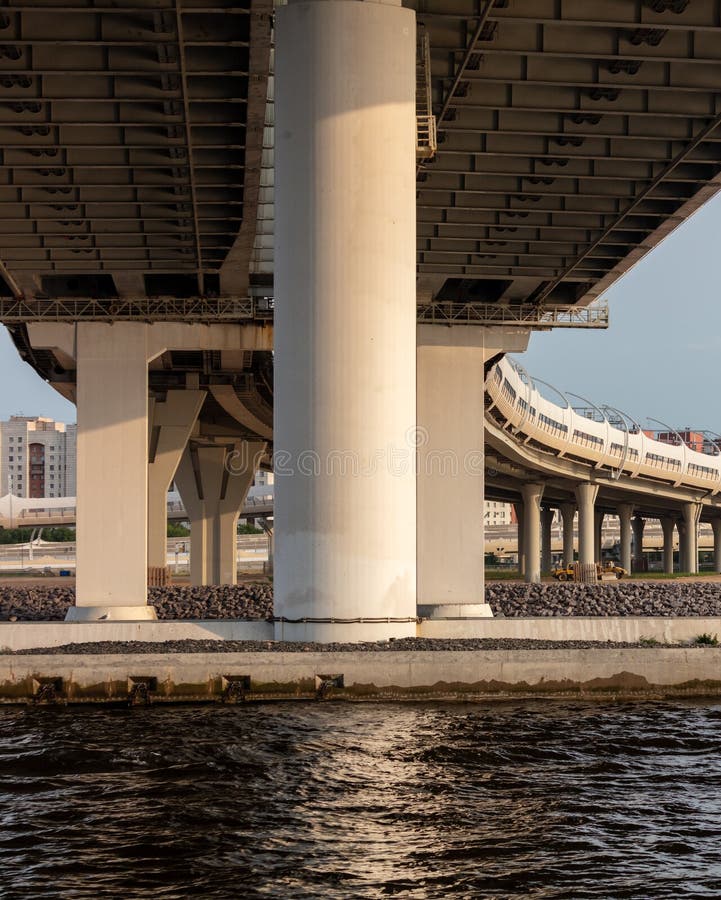 Concrete Pillars of a Large Bridge. Bottom View Stock Image - Image of ...
