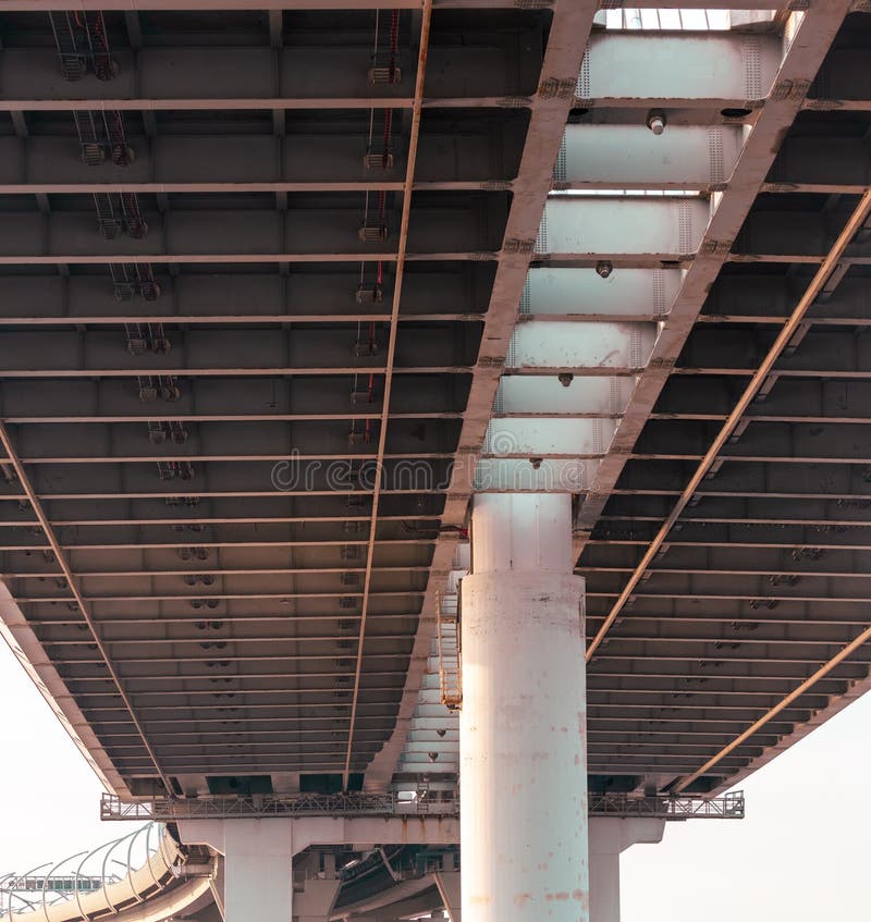 Concrete Pillars of a Large Bridge. Bottom View Stock Image - Image of ...
