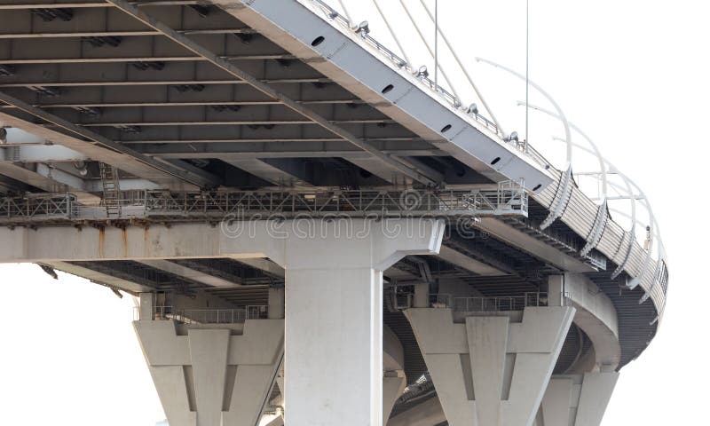 Concrete Pillars of a Large Bridge. Bottom View Stock Photo - Image of ...