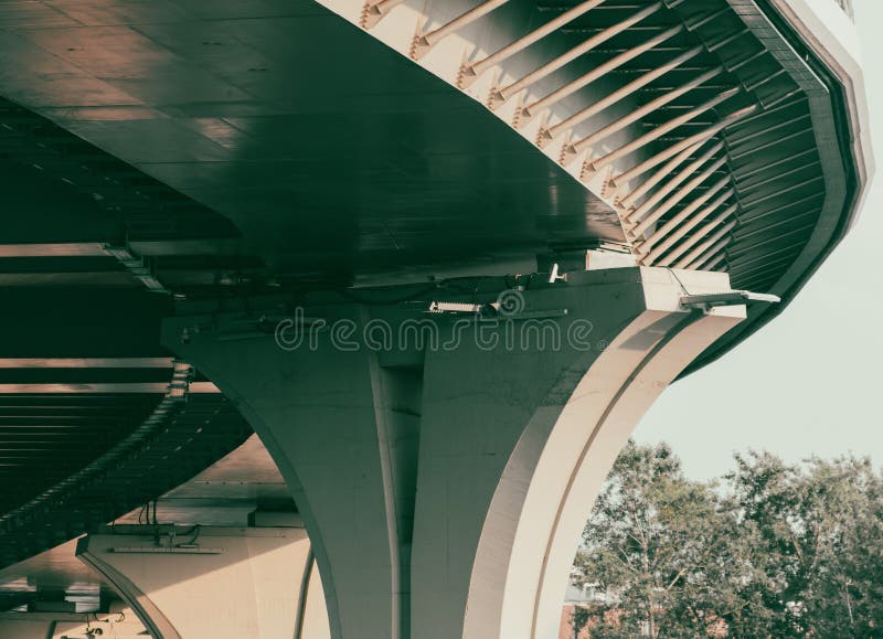 Concrete Pillars of a Large Bridge. Bottom View Stock Image - Image of ...