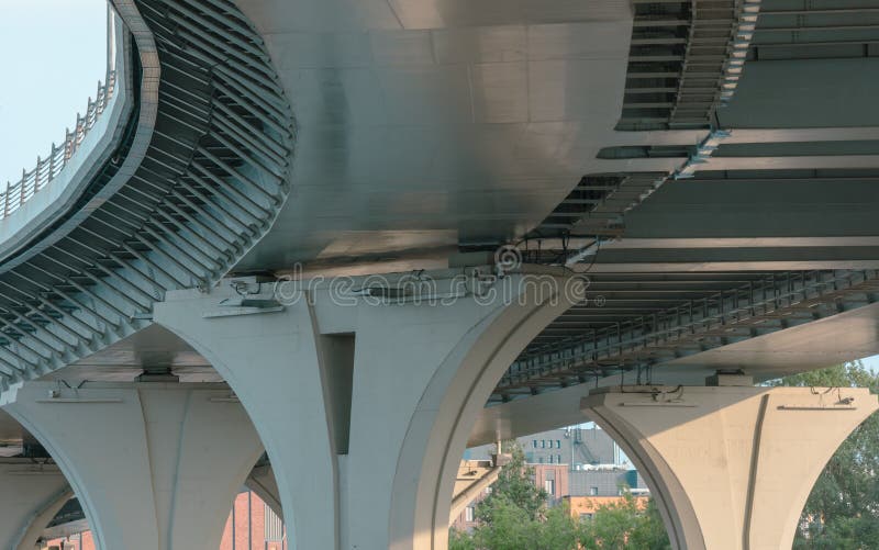 Concrete Pillars of a Large Bridge. Bottom View Stock Image - Image of ...