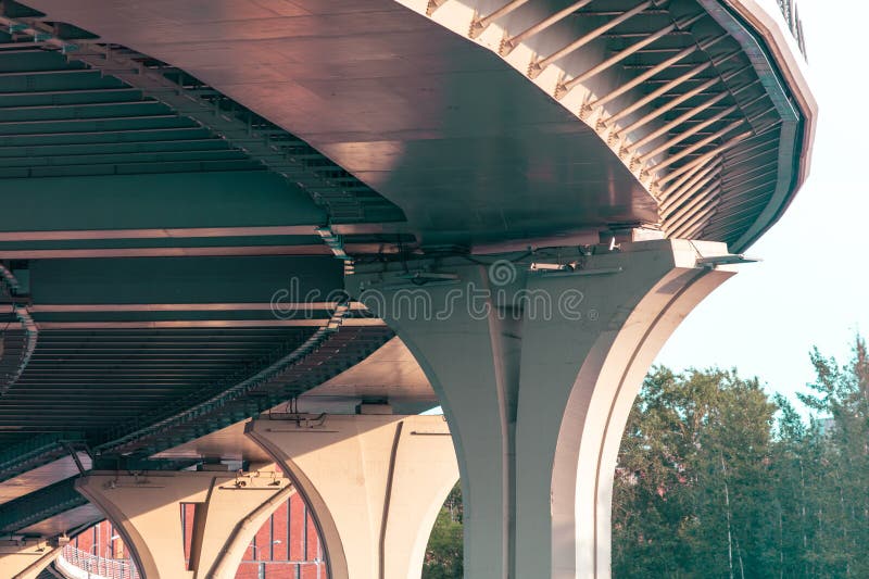 Concrete Pillars of a Large Bridge. Bottom View Stock Image - Image of ...