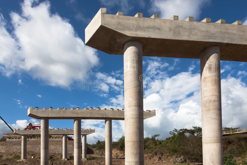 Concrete Pillars for a New Bridge Over a River Stock Photo - Image of ...