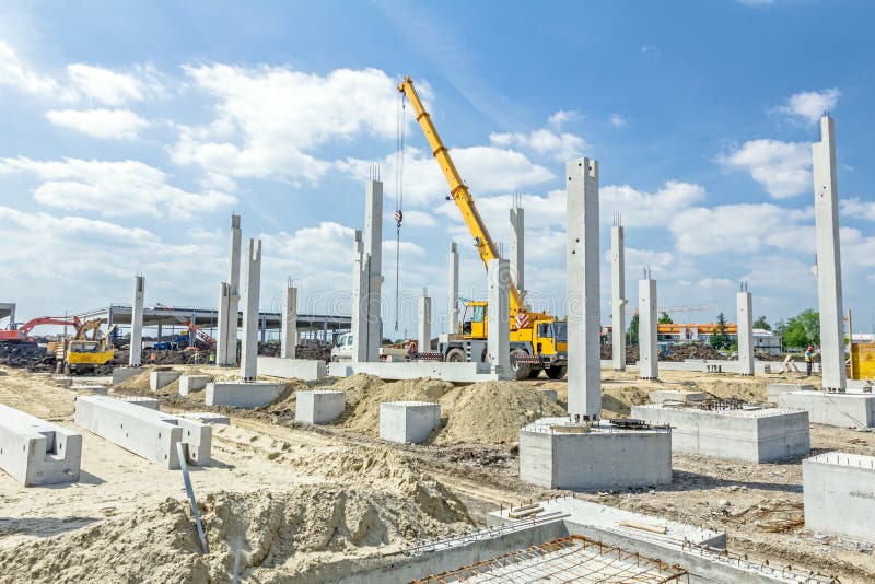 Concrete Pillars of New Edifice with a Beautiful Sky are Placed ...