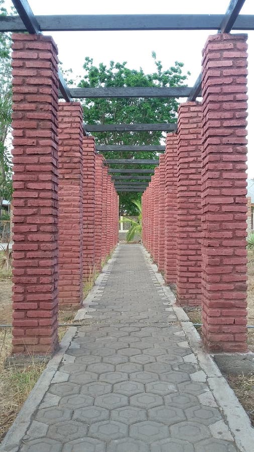 Concrete Pillars Using Red Bricks Stock Image - Image of concrete ...