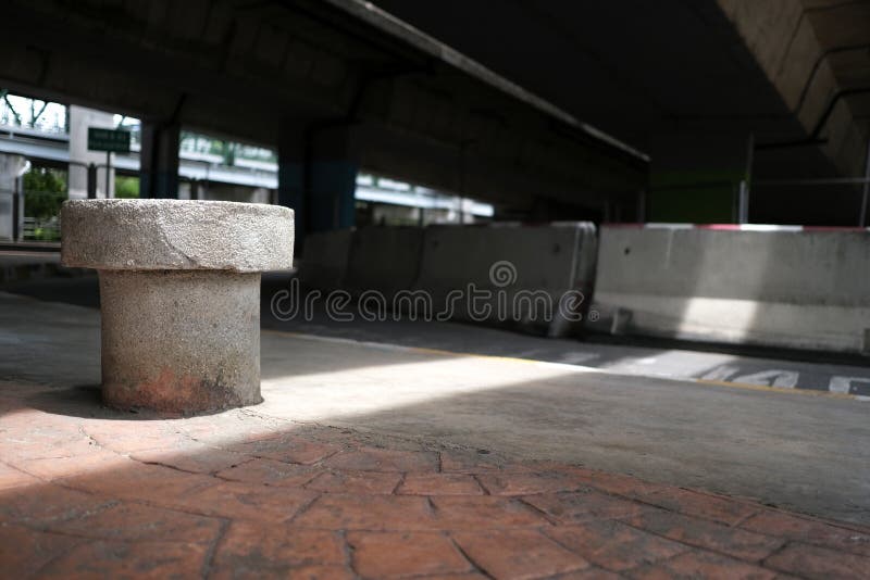 Concrete Pin Barrier with Light Beam. Stock Image - Image of landscape ...