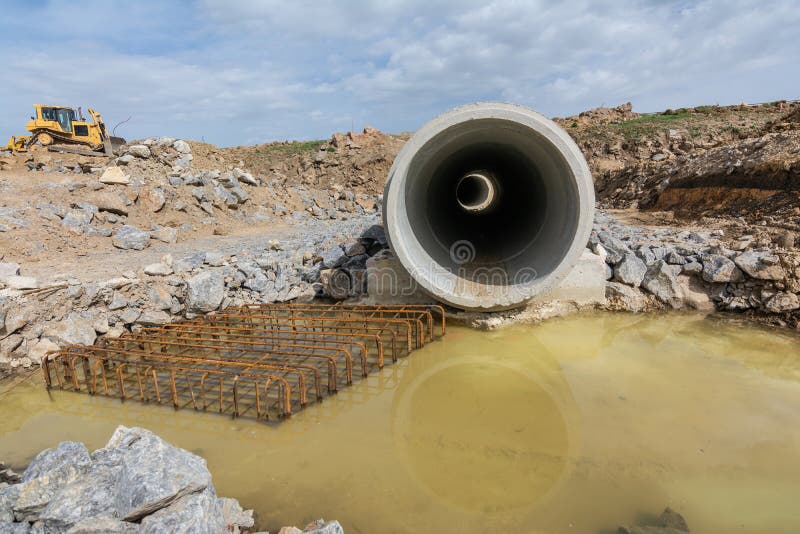 Concrete Pipe for Highway Construction Works Stock Photo - Image of ...
