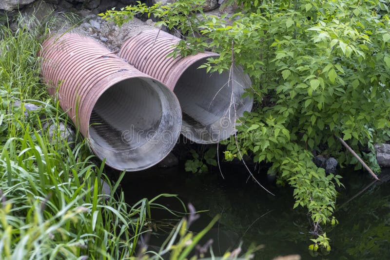 Concrete Pipe of the Rubble from Which Water Flows into Nature Stock ...