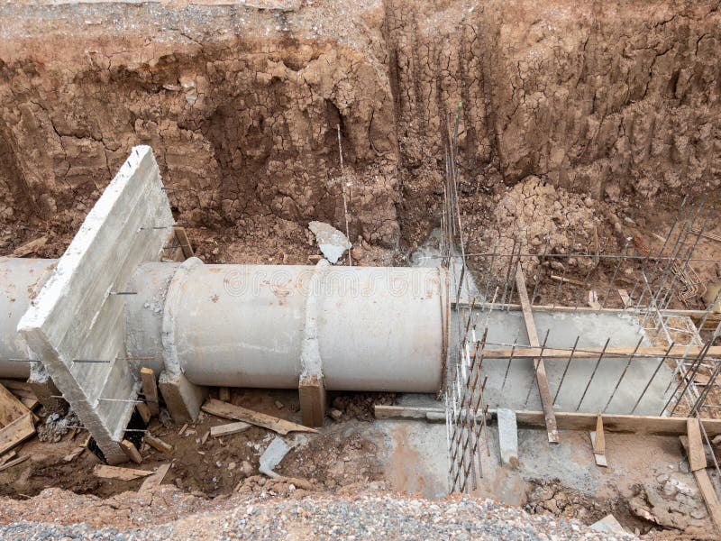 The Concrete Pipe Under the Dirt Road Stock Photo - Image of flow ...
