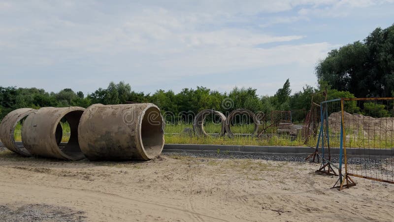 Concrete Pipes on a Road Under Construction Stock Footage - Video of ...