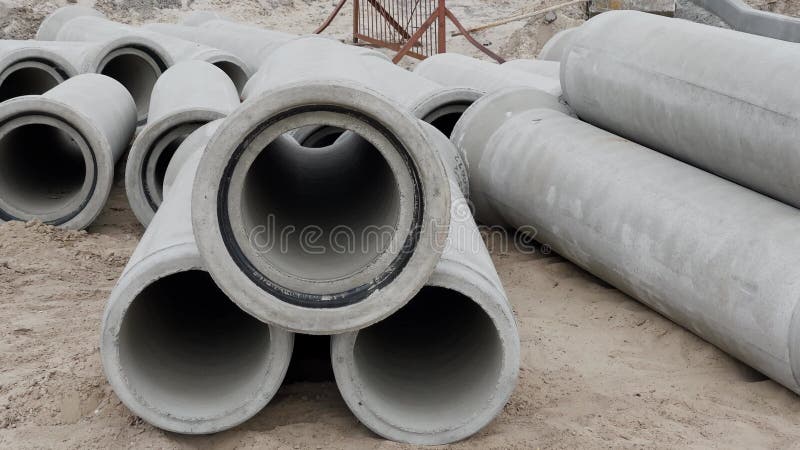 Concrete Pipes on a Road Under Construction Stock Video - Video of ...