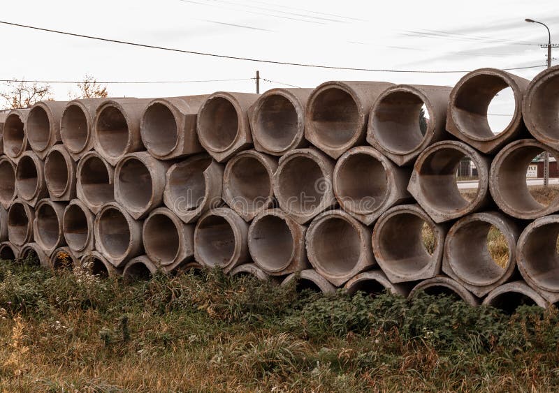 Concrete Pipes. the Texture is Round Gray. Materials for Construction ...