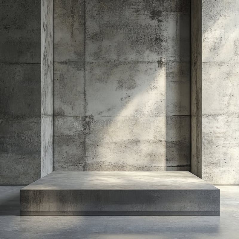 Concrete Platform in Front of a Wall with Shadow. 3D Rendering Stock ...