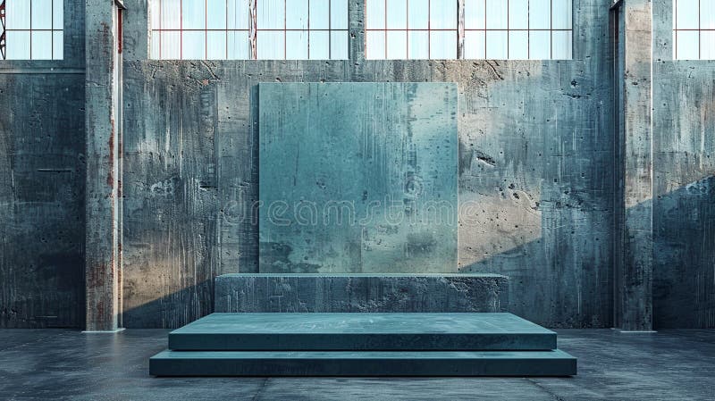 A Minimalist Concrete Stage in an Industrial Warehouse Setting with ...