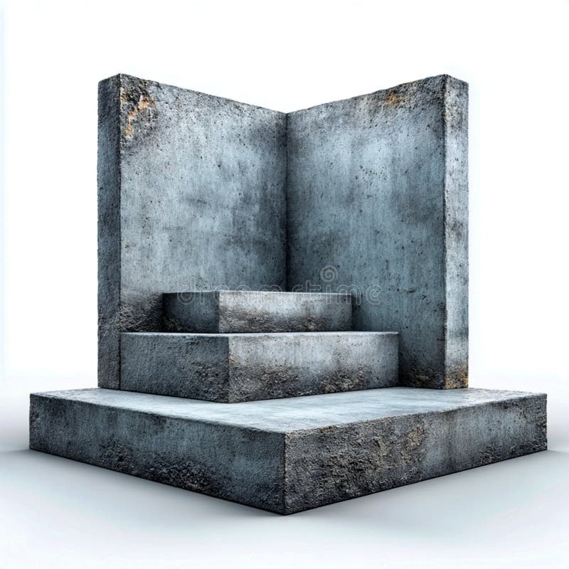 Concrete Platform with Steps and Corner Wall on White Back Stock ...