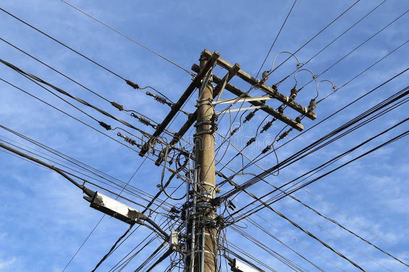 Pole and Cables for Electricity, Telephony and Fiber Optics Stock Image ...