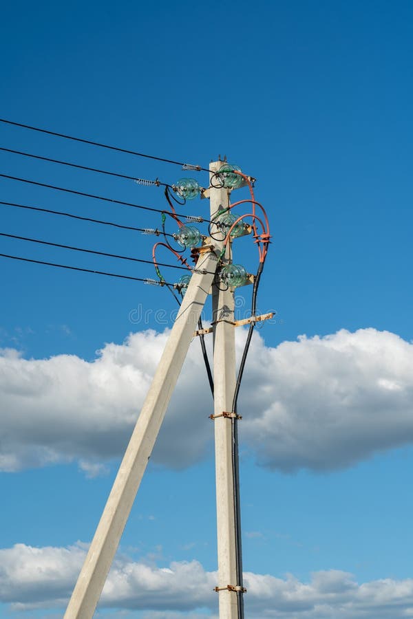 Concrete Power Line Post, Underground Power Cable Goes into Overhead ...