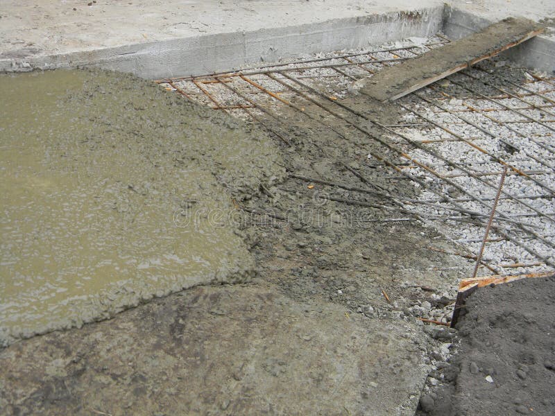 Concrete Pouring with Iron Bars during Concreting Foundation for ...