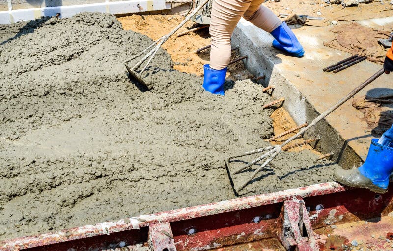 Concrete Pouring Work during Road Concreting Floors Stock Image - Image ...