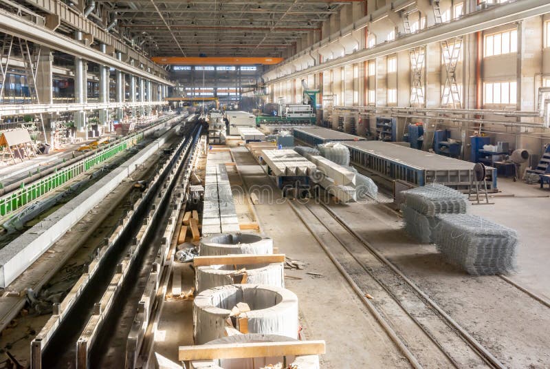 Concrete Production Factory with Reinforced Concrete Elements and Raw ...