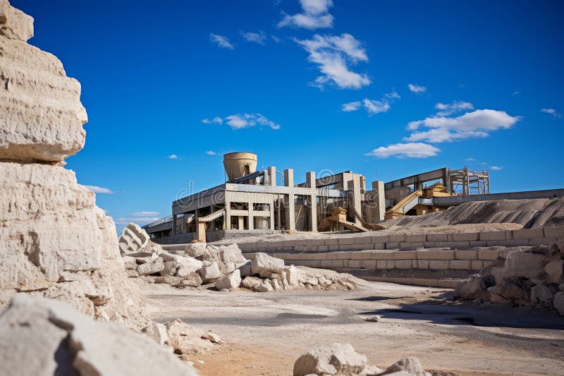 Concrete Production Plant with Piled Blocks and Dusty Terrain ...