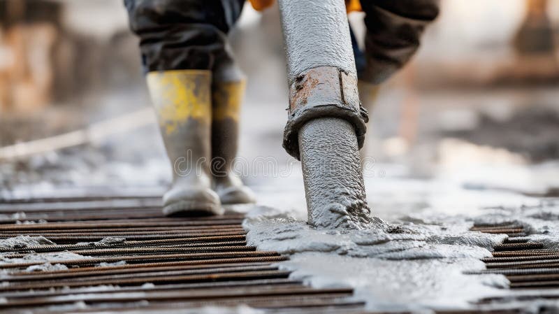 Concrete Pump Operator Directs Concrete Flow into Formwork. High-rise ...