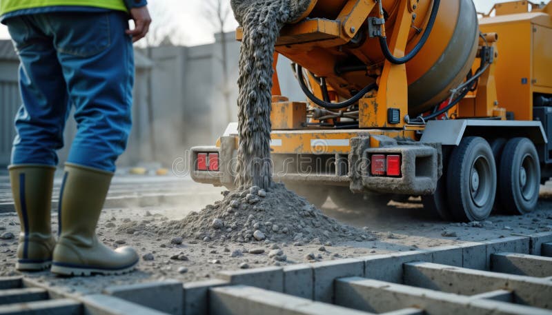 Concrete Pump Operator Directs Concrete Flow into Formwork for High ...