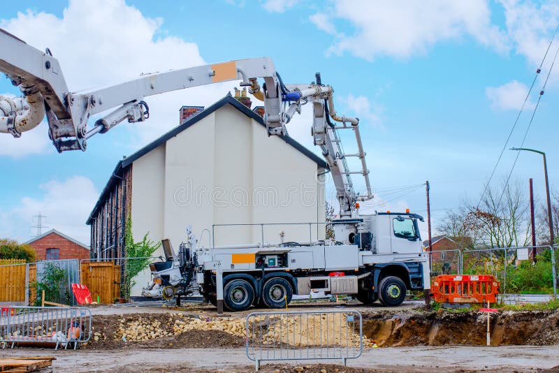 Concrete Pump Set on Construction Site Awaiting Concrete Delivery Stock ...