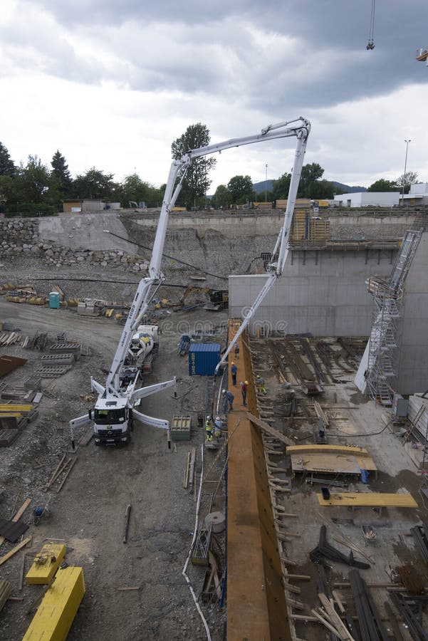 Concrete Pump for Transferring Liquid Concrete by Pumping Stock Image ...