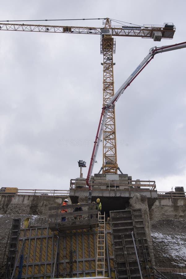 Concrete Pump for Transferring Liquid Concrete by Pumping Stock Image ...
