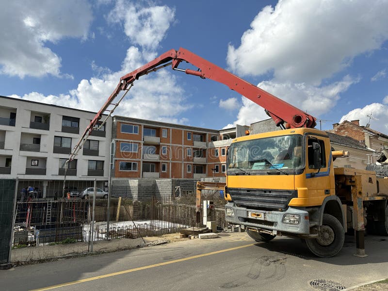 Concrete Pump Vehicle at the Construction Site Stock Photo - Image of ...