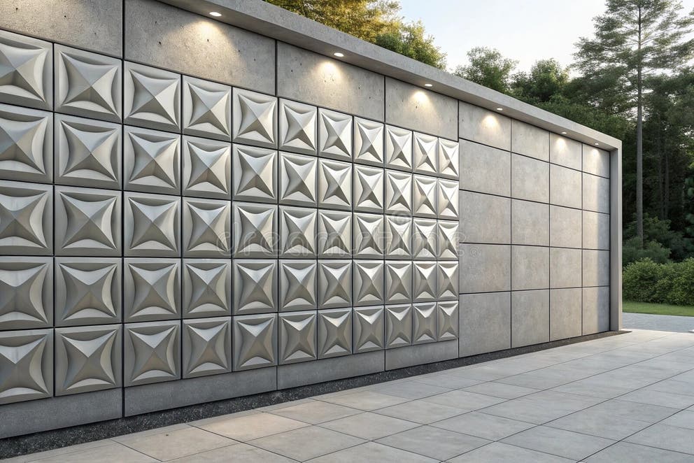 Concrete, Rectangular Wall Background with Tiles. Polished, Tile Wallpaper with Futuristic, 3D ...