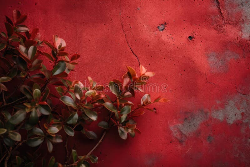 Concrete Red Texture Wall and the Branch. Background with Distressed ...