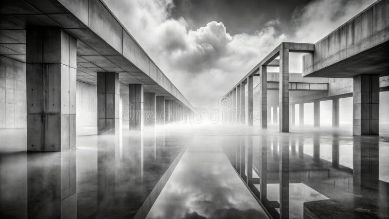 Concrete Reflections Foggy Monochrome Architecture Stock Illustration ...