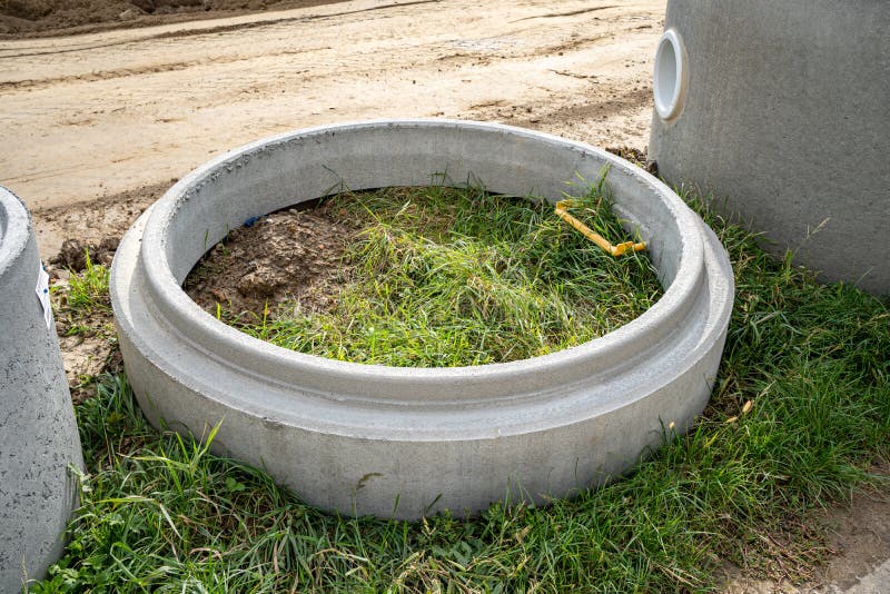 Concrete Ring Water Well with Pump and Rope with Bucket Stock Image ...