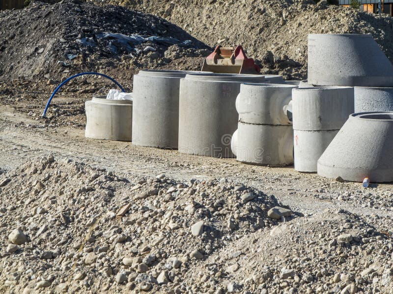 Concrete Elements on a Construction Site Stock Photo - Image of people ...
