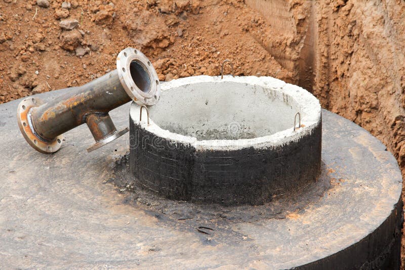 Sewerage during Construction. Installed Concrete Rings for the Sewer ...