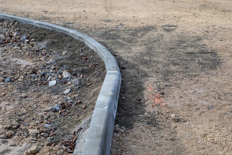 Concrete Road Curb. Road Reconstruction and Construction Works Stock ...