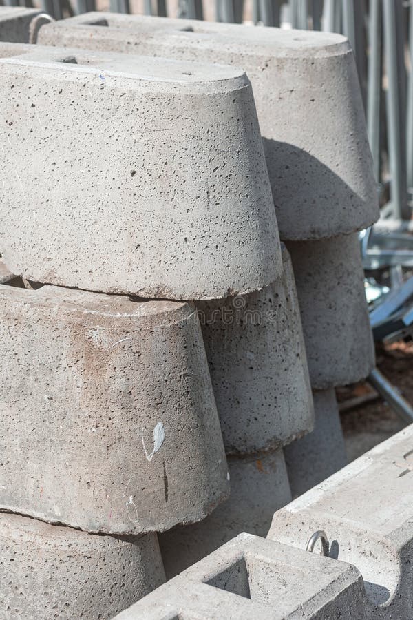 Concrete Roadblocks Stacked and Ready Stock Image - Image of curb ...