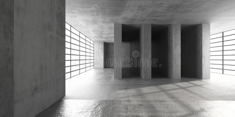 Concrete Room with Abstract Interior. Open Space Stock Illustration ...
