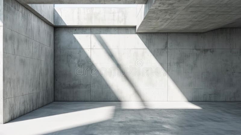 Concrete Room with Light Grey Walls and Direct Daylight, Abstract ...