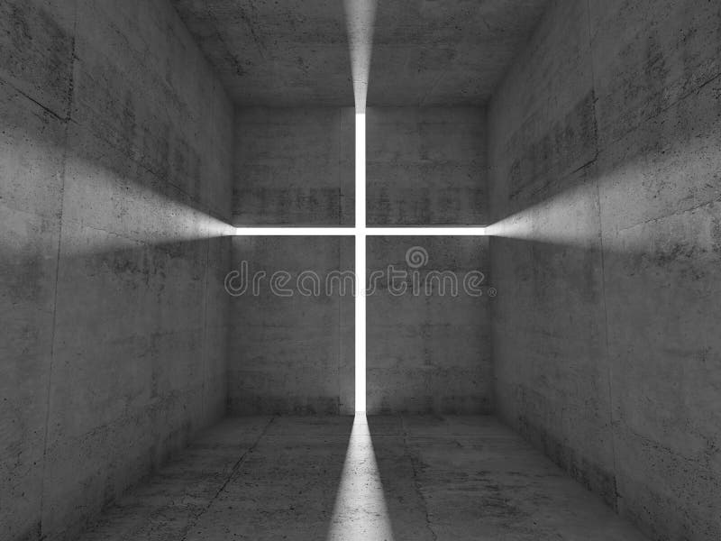 Concrete Room, Lighting Cross on the Wall Stock Illustration ...