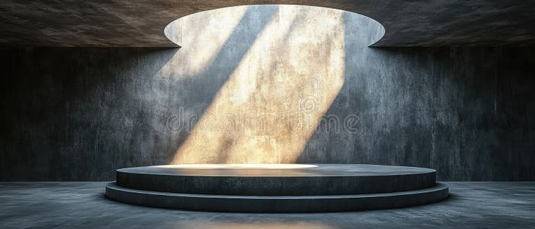 Concrete Room Stage with Light Circle Overhead Stock Illustration ...