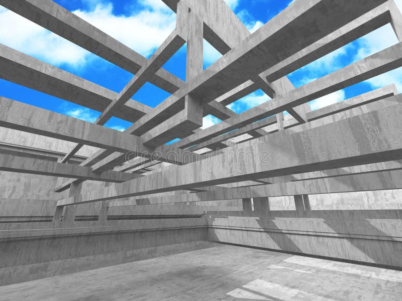 Concrete Room Wall Construction on Cloudy Sky Background Stock ...