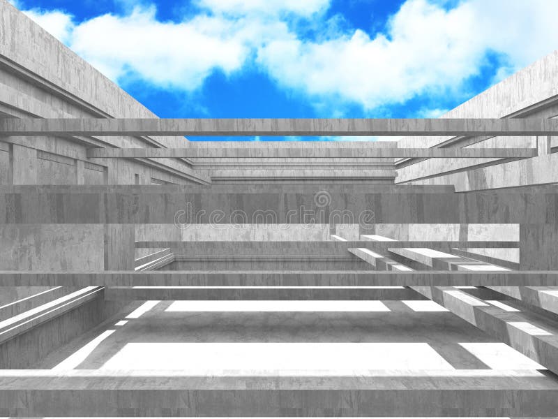 Concrete Room Wall Construction on Cloudy Sky Background Stock ...