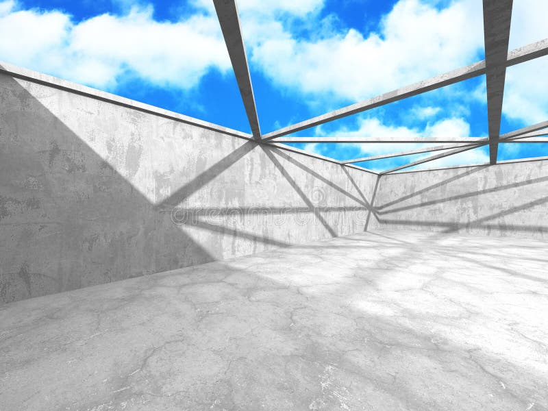 Concrete Room Wall Construction on Cloudy Sky Background Stock ...