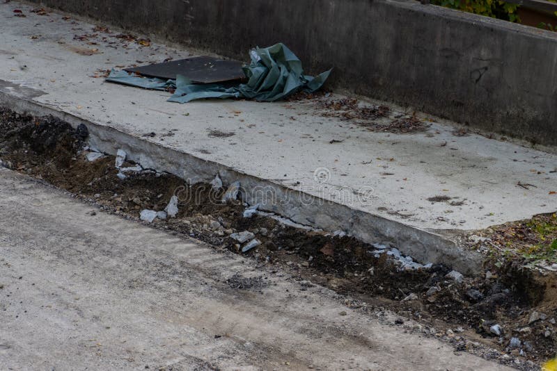 Concrete Rubble in a Ditch on a Construction Site Stock Photo - Image ...