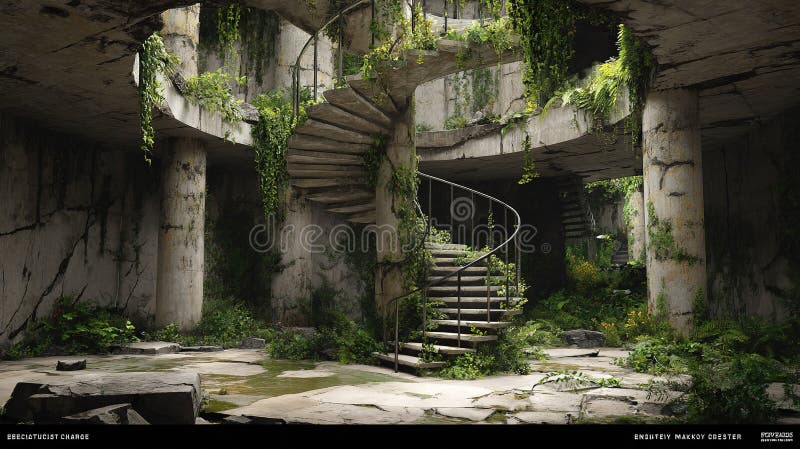 Concrete Ruins with Spiral Staircase Stock Illustration - Illustration ...